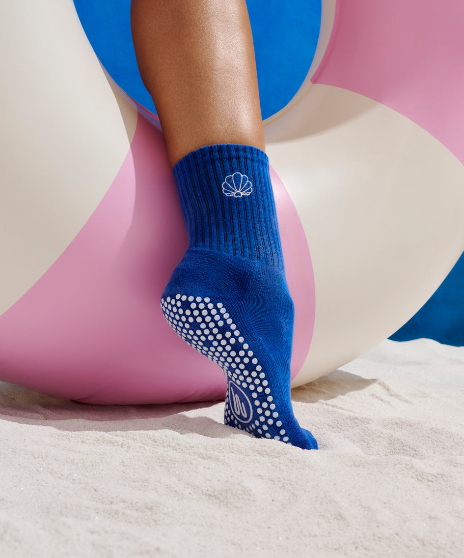 Crew Non Slip Grip Socks - Sporty Stripe Ivory | MoveActive