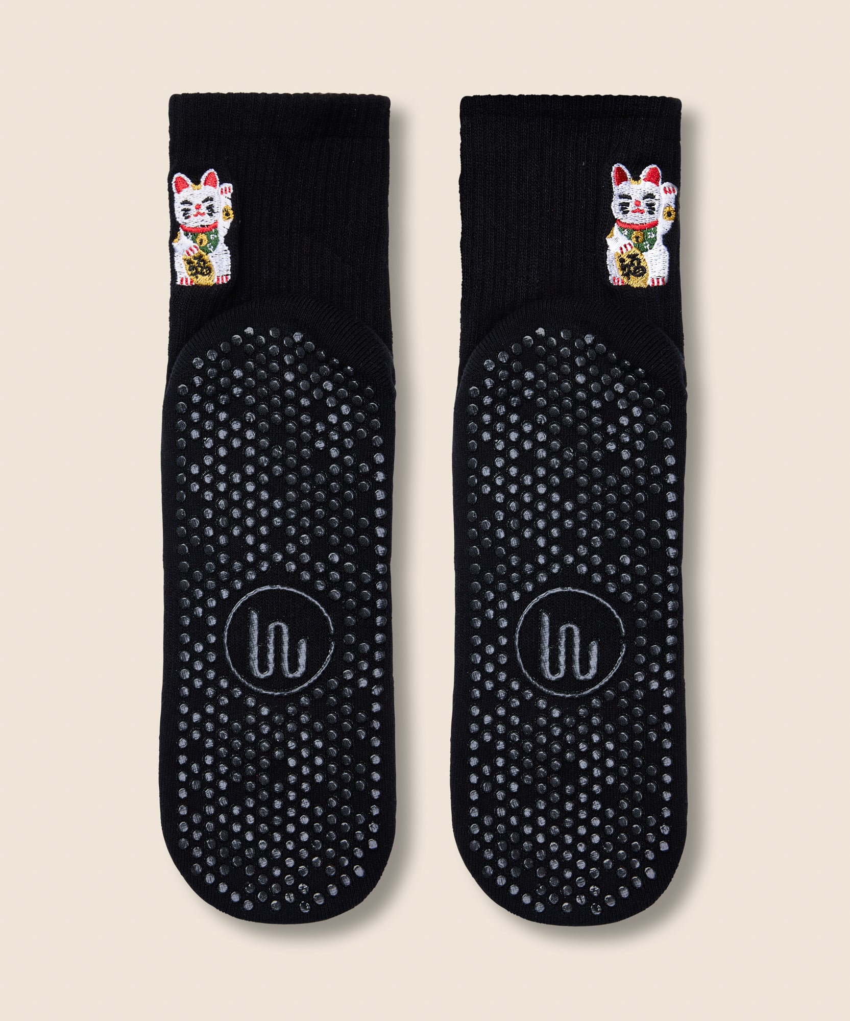 Crew Non Slip Grip Socks - Fortune Kitty Black