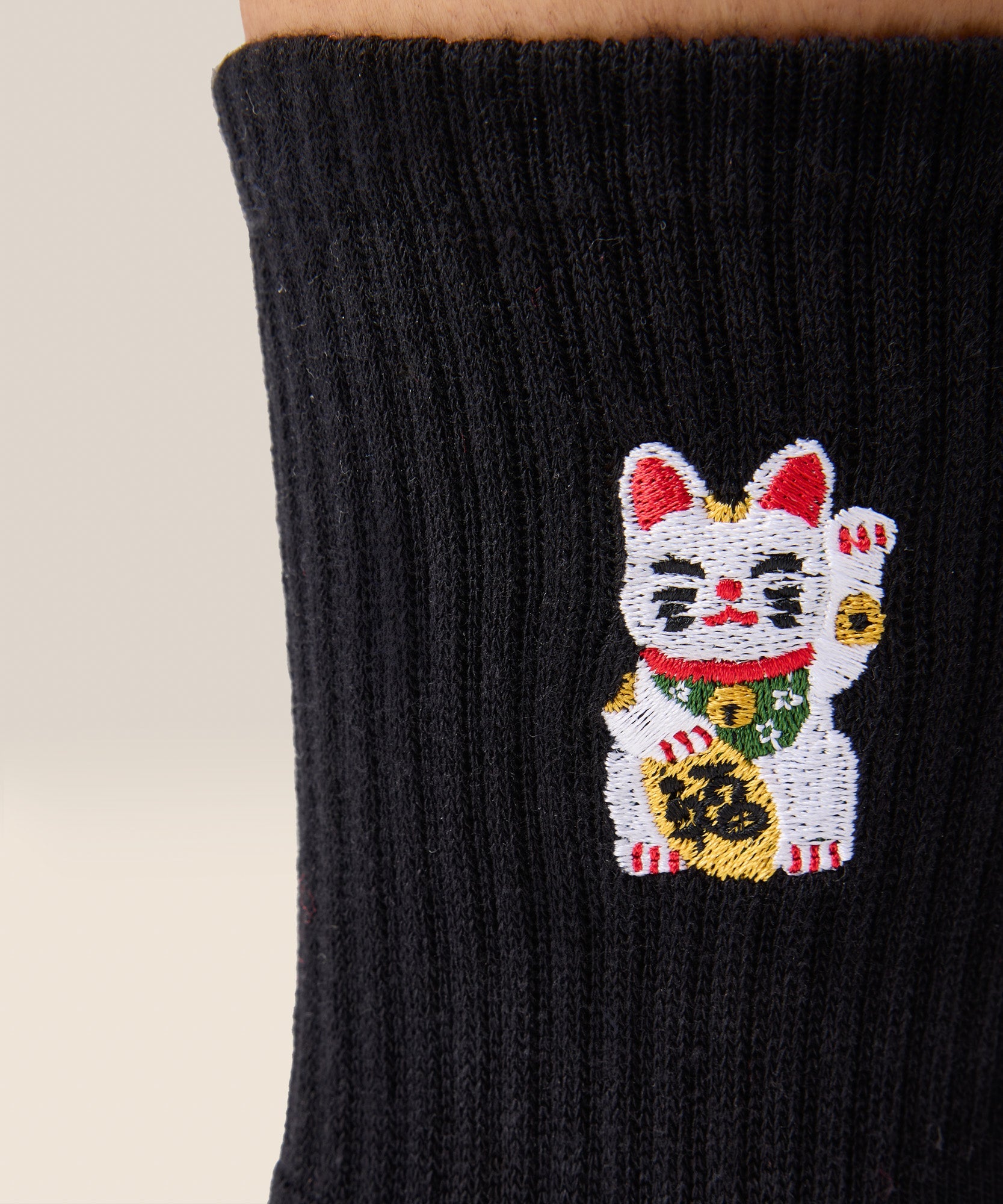 Crew Non Slip Grip Socks - Fortune Kitty Black