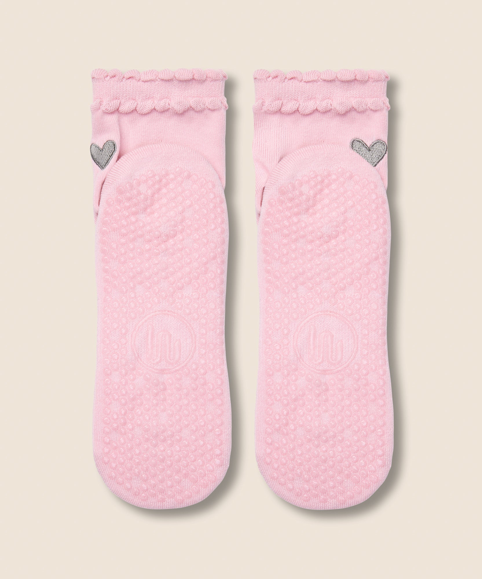 Crew Non Slip Grip Socks - Heart Ruffle Pink